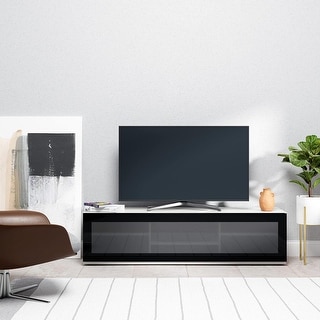 SONOROUS ST-160 Premium TV Stand for Living Room - White Glass TV Console with 6 Shelves Table ...